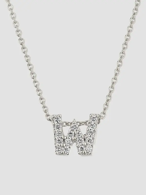 Roberto Coin Tiny Treasures 0.08 Tcw Diamond & 18k White Gold Initial Necklace - Initial W