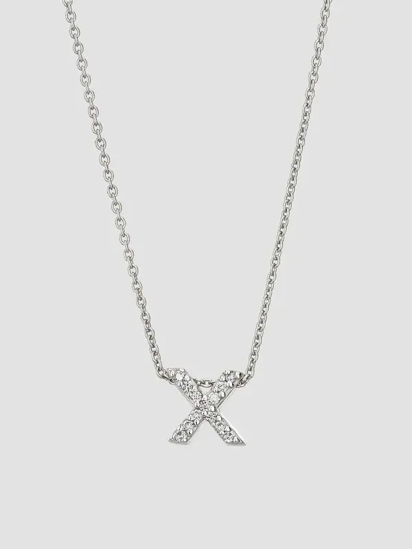 Roberto Coin Tiny Treasures 0.08 Tcw Diamond & 18k White Gold Initial Necklace - Initial X