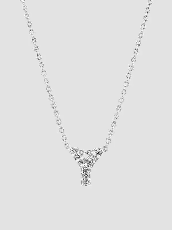 Roberto Coin Tiny Treasures 0.08 Tcw Diamond & 18k White Gold Initial Necklace - Initial Y
