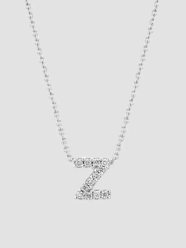 Roberto Coin Tiny Treasures 0.08 Tcw Diamond & 18k White Gold Initial Necklace - Initial Z