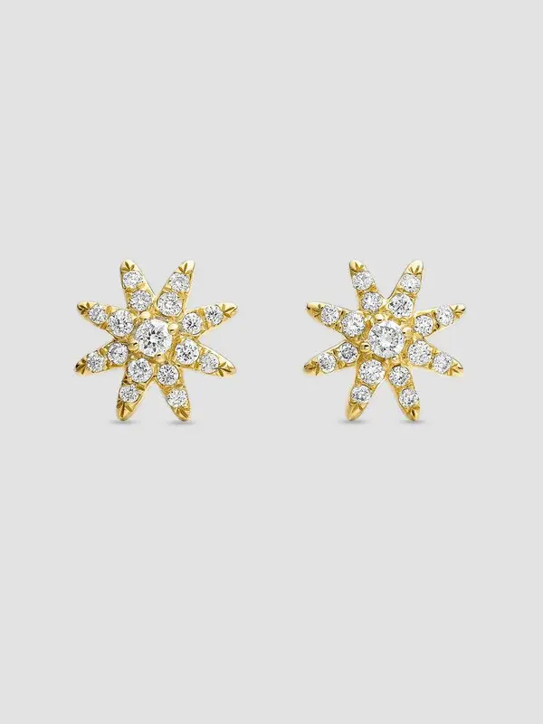 David Yurman Petite Starburst Stud Earrings In 18k White With Diamonds, 7.5mm - Diamond