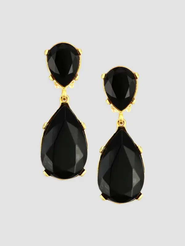 KENNETH JAY LANE Black Crystal Double-teardrop Clip-on Earrings - Jet