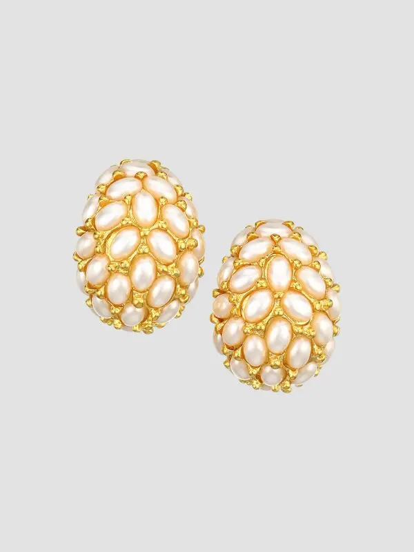 KENNETH JAY LANE Faux Cabochon Hoop Clip-on Earrings - Pearl
