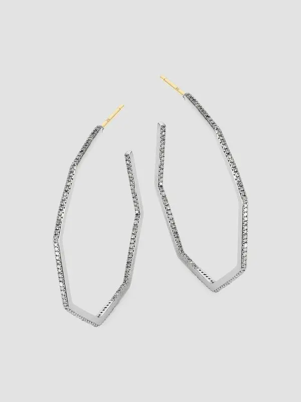 Nina Gilin Black Rhodium-plated & Diamond Inside-outside Geometric Hoop Earrings - Silver