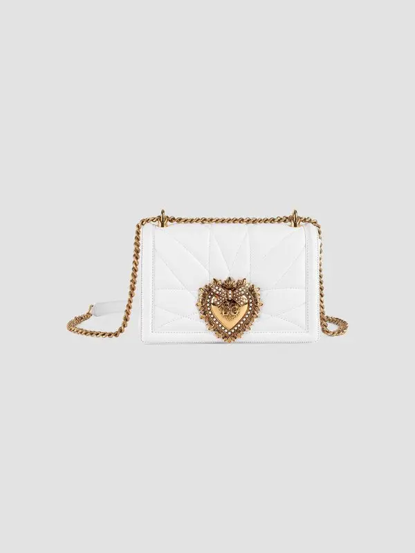 Dolce & Gabbana Devotion Quilted Leather Shoulder Bag - White