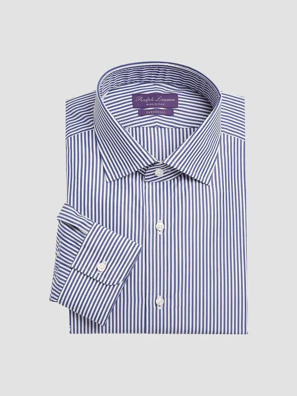 Ralph Lauren Purple Label Aston Striped Tailored Long-sleeve Dress Shirt - Medium Blue