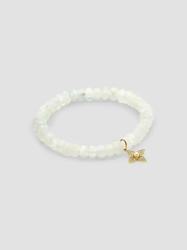 SYDNEY EVAN 14k Gold, 0.089 Tcw Diamond & Pearl Paisley Flower Charm Smooth Rondelle Bracelet - Yellow