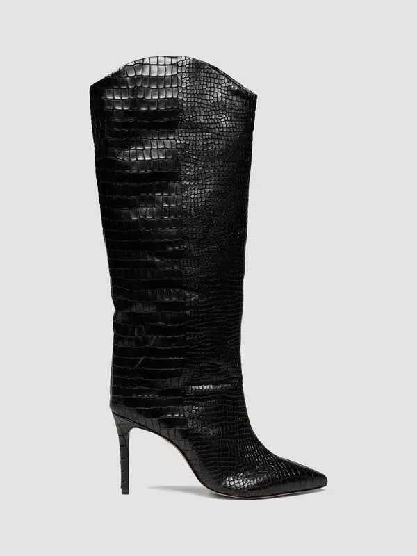 Schutz Maryana 90mm Croc-embossed Leather Stiletto Boots - Black