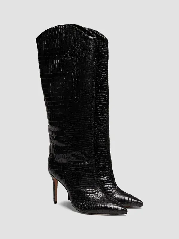 Schutz Maryana 90mm Croc-embossed Leather Stiletto Boots - Black