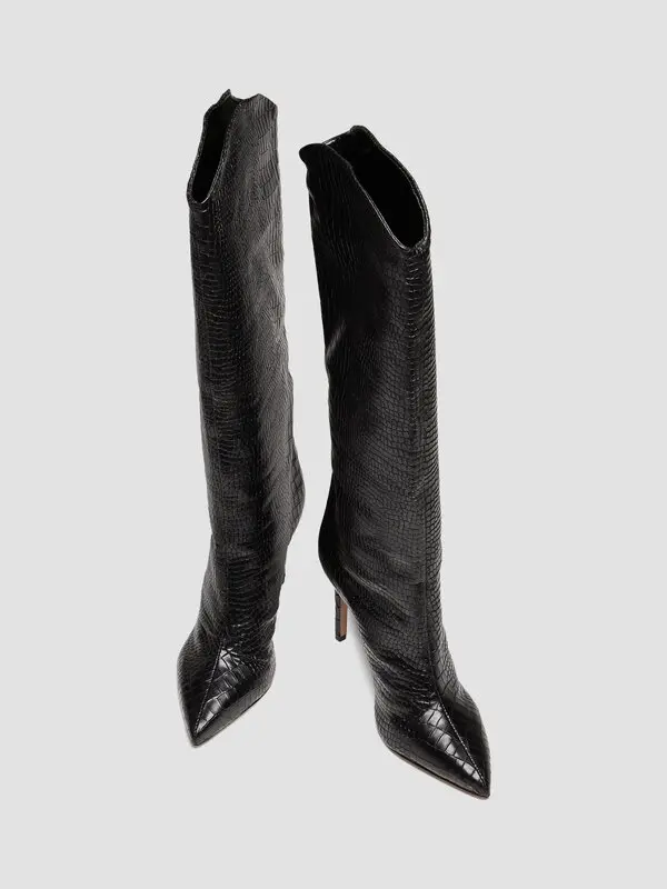 Schutz Maryana 90mm Croc-embossed Leather Stiletto Boots - Black