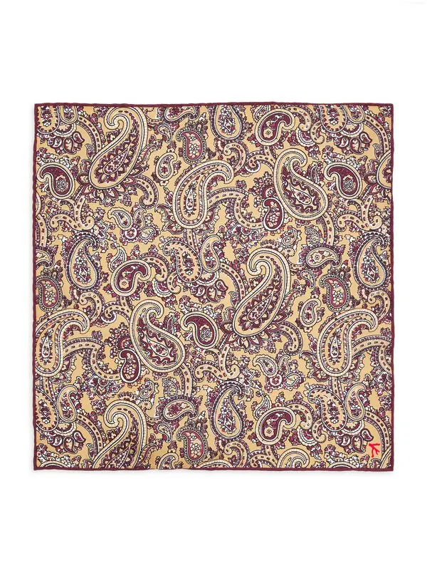 Isaia Paisley Silk Pocket Square - Light Beige