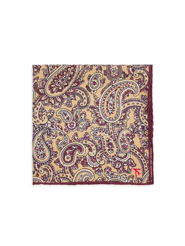 Isaia Paisley Silk Pocket Square - Light Beige