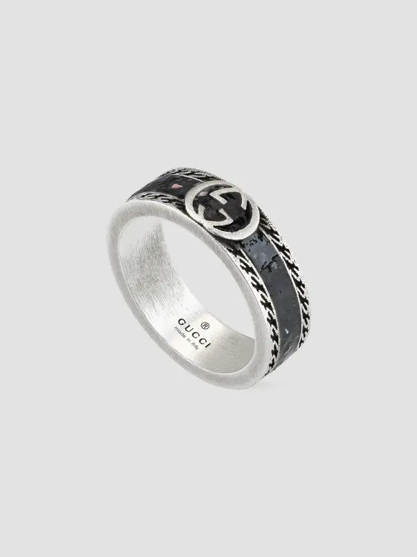 Gucci Enamel Interlocking G Ring - Black