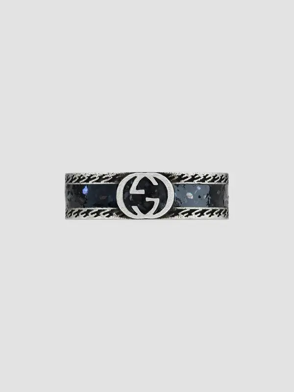 Gucci Enamel Interlocking G Ring - Black