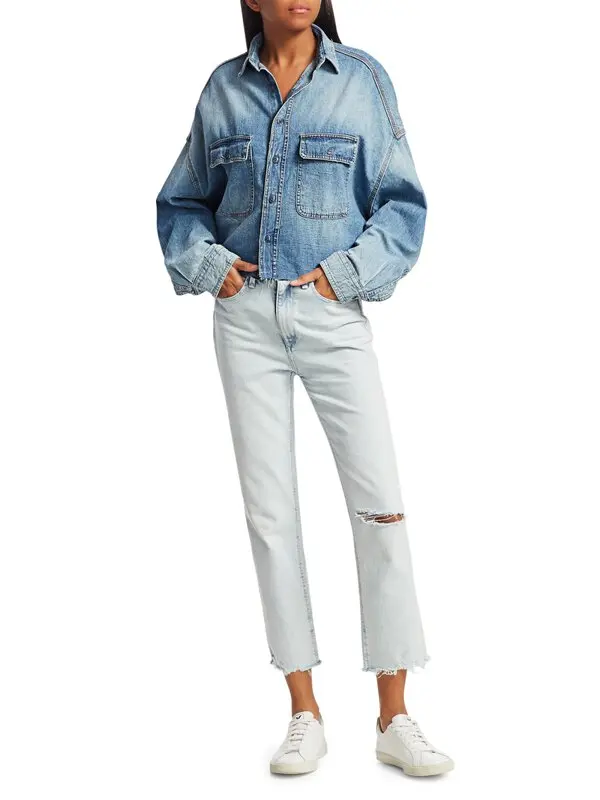 R13 Cropped Denim Shirt - Brindley