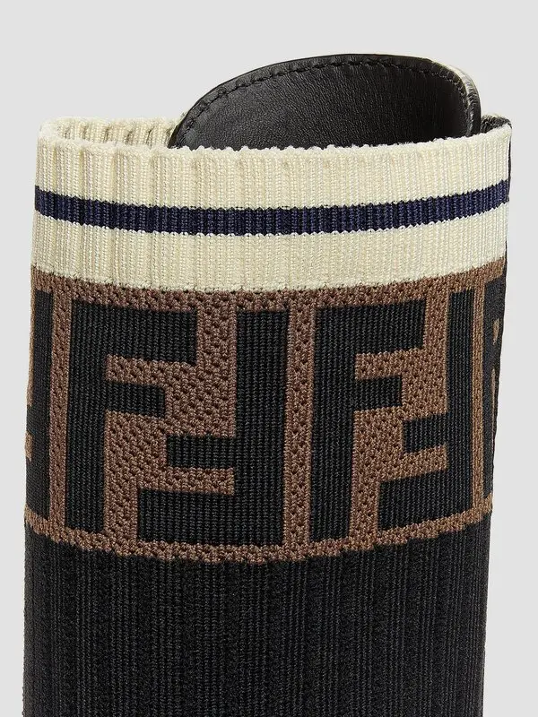 Fendi Rockoko Leather & Knit Combat Boots