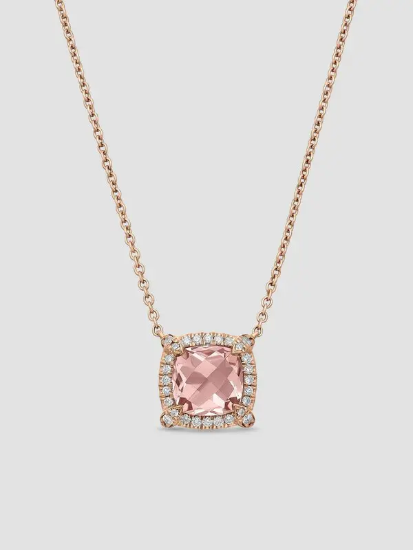 David Yurman Petite Chatelaine Pavé Bezel Pendant Necklace In 18k With And Diamonds, 7mm - Morganite