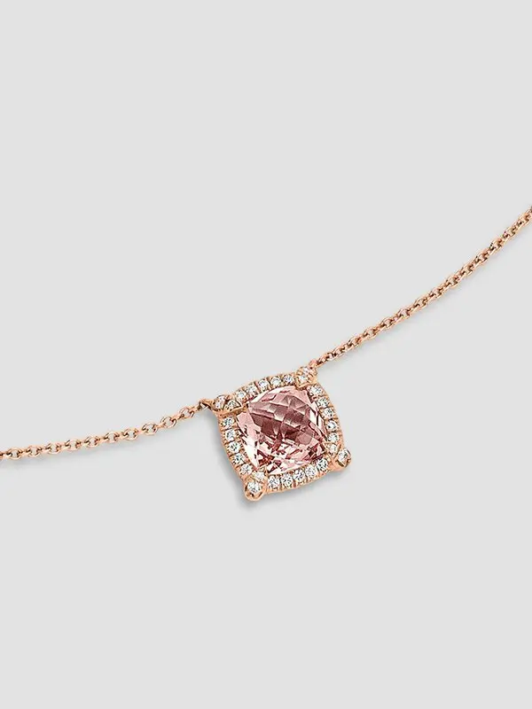David Yurman Petite Chatelaine Pavé Bezel Pendant Necklace In 18k With And Diamonds, 7mm - Morganite