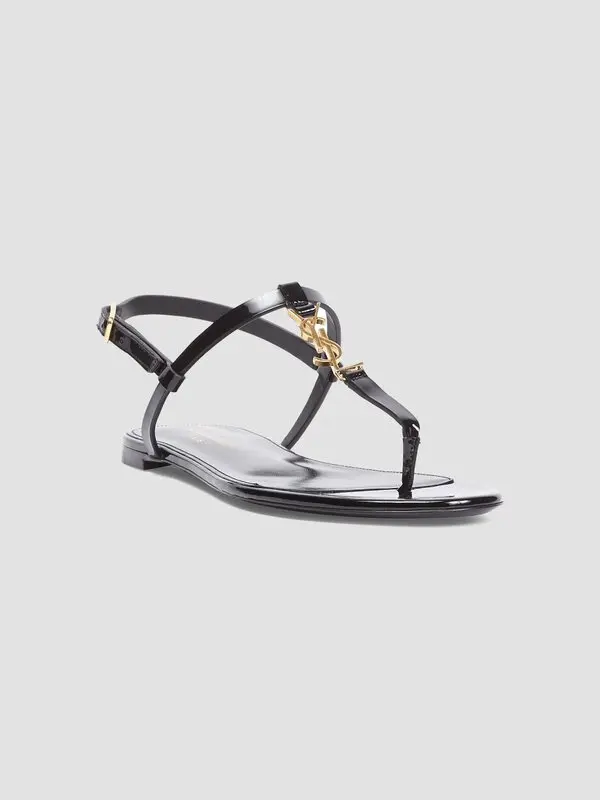 Saint Laurent Cassandra Patent Leather Slingback Thong Sandals