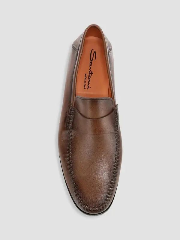 Santoni Paine Leather Moccasin Loafers - Brown