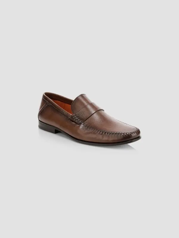 Santoni Paine Leather Moccasin Loafers - Brown