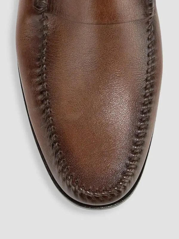 Santoni Paine Leather Moccasin Loafers - Brown
