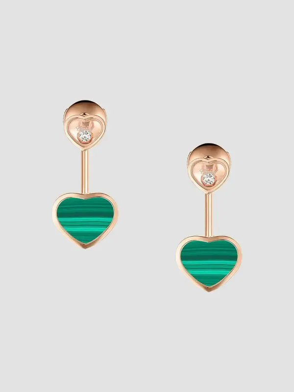 Chopard Happy Hearts 18k Rose Gold, Malachite & Diamond Ear Jackets - Green