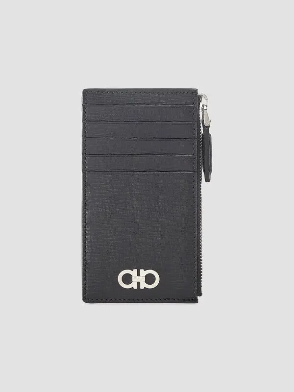 FERRAGAMO Revival Gancini Card Wallet - Nero Red