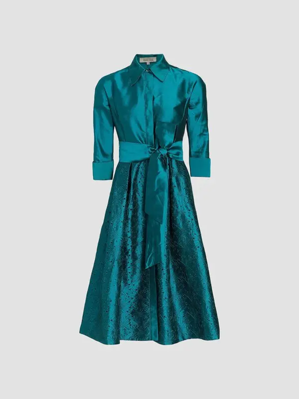 Rickie Freeman For Teri Jon Taffeta Laser Cut Shirtdress - Teal