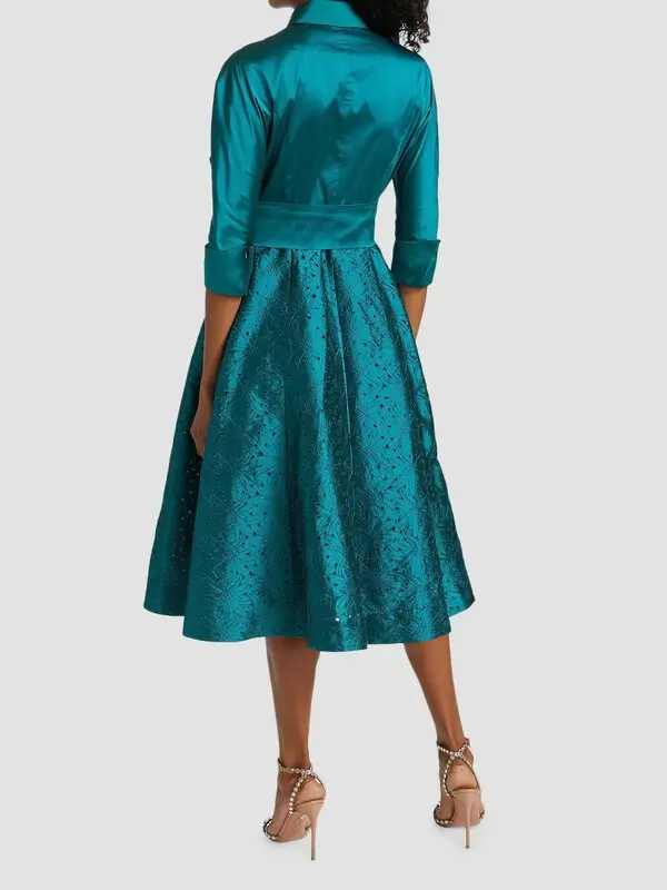 Rickie Freeman For Teri Jon Taffeta Laser Cut Shirtdress - Teal