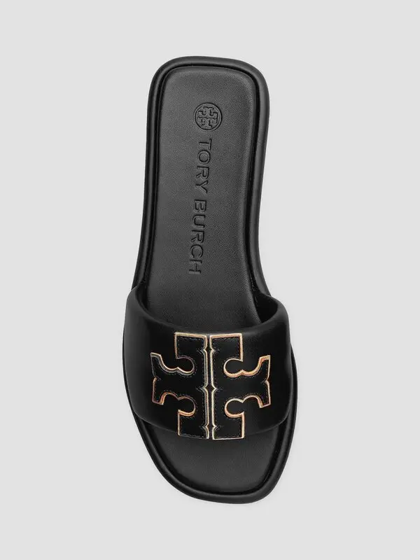 Tory Burch Double-t Monogram Padded Leather Slide Sandals - Perfect Black