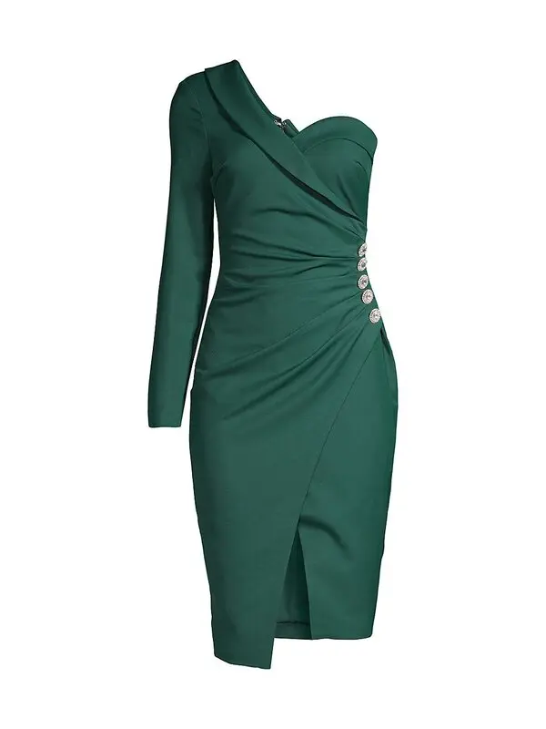 Lavish Alice One Sleeve Wrap Midi Dress In Emerald Green - 70% Off |  Editorialist