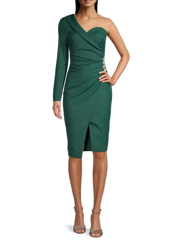 What Colour Jacket To Wear With Emerald Green Dress Lavish Alice One  Shoulder Pleated Midi Dress