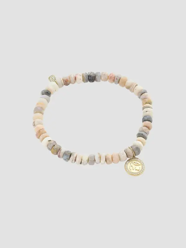 SYDNEY EVAN Australian Opal, 14k Yellow & 0.084 Tcw Diamond Luck & Protection Charm Beaded Bracelet - Gold