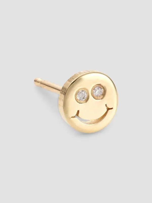 SYDNEY EVAN 14k Yellow & Diamond Tiny Pure Happy Face Single Stud Earring