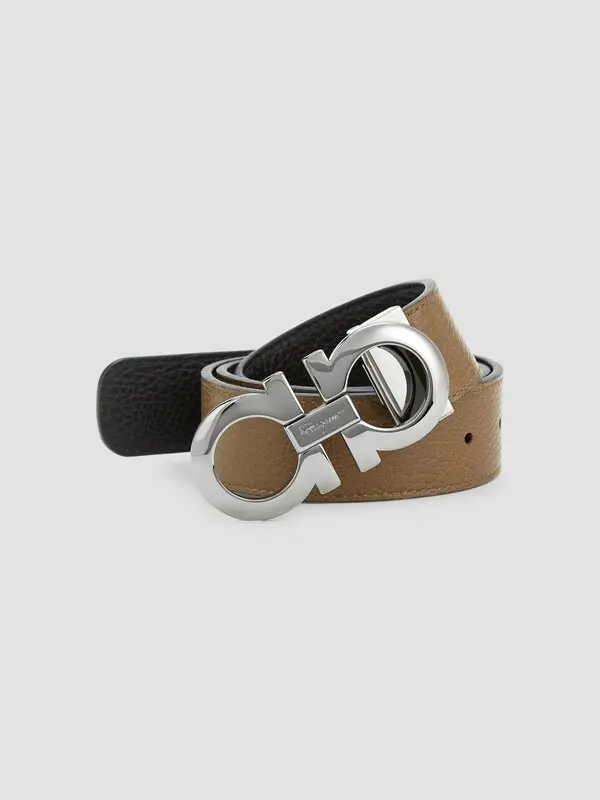 FERRAGAMO Adjustable Gancini Cut-to-size Reversible Leather Belt - Brown Nero