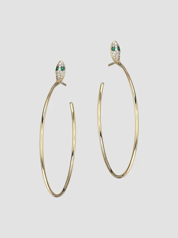 Nina Gilin 14k Yellow Diamond & Emerald Snake Hoop Earrings - Gold