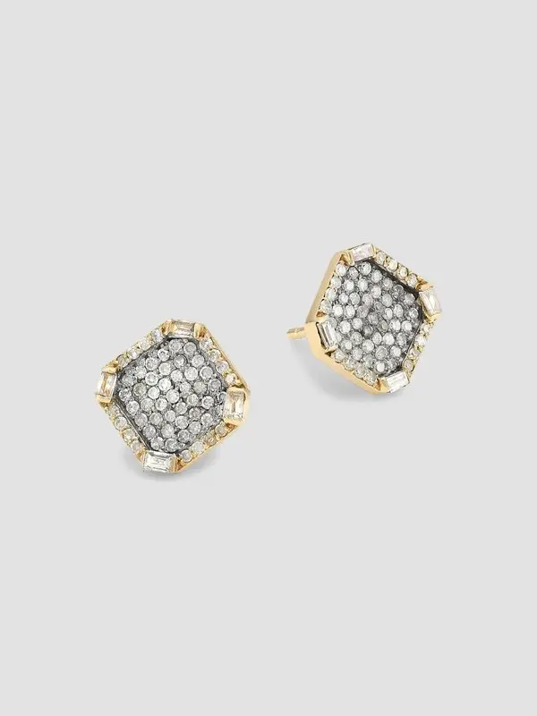 Nina Gilin Two-tone & Diamond Octagon Stud Earrings