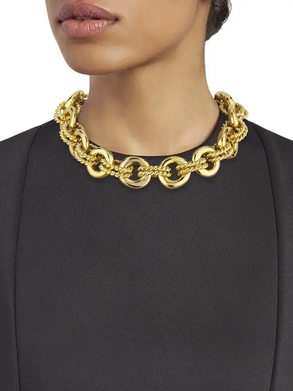 KENNETH JAY LANE Polished 22k Goldplated Double-twist Link Collar Necklace