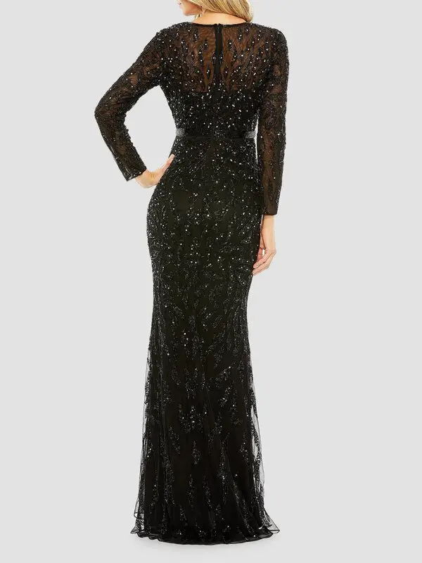 Mac Duggal Illusion Sequin Gown - Black