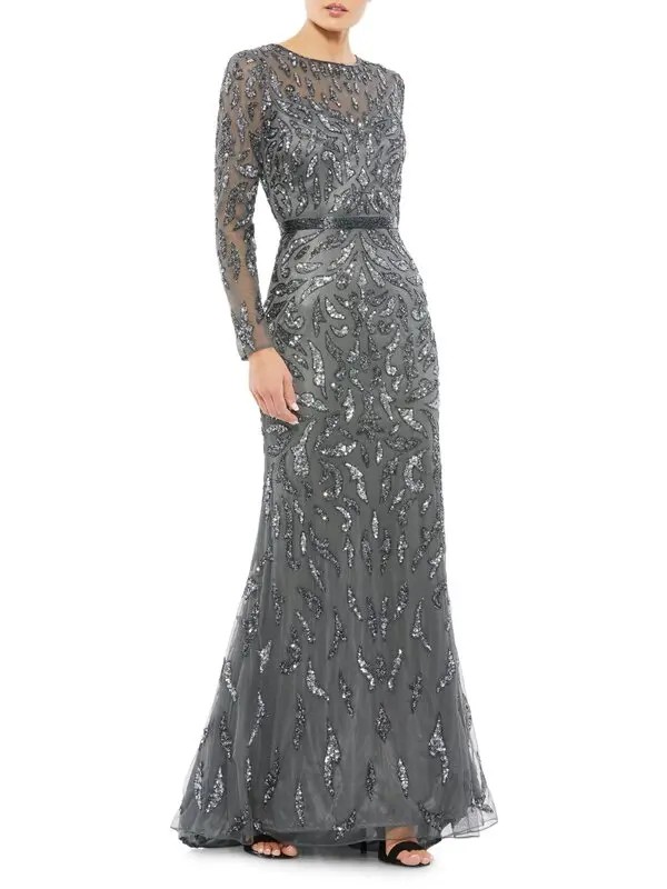 Mac Duggal Illusion Sequin Gown - Black