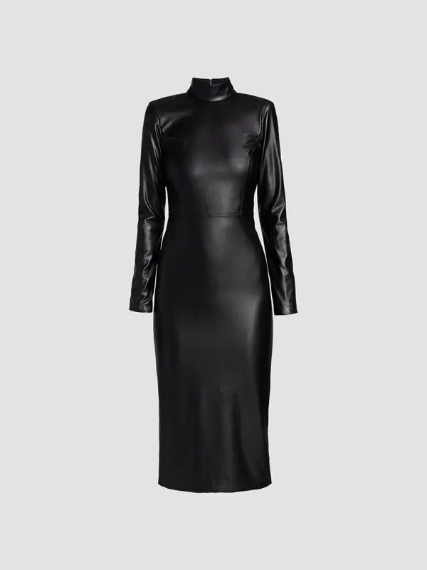 Alice + Olivia Delora Faux Leather Bodycon Midi Dress - Black
