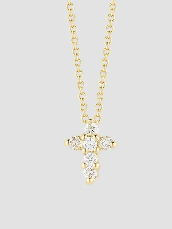 Roberto Coin Tiny Treasures 0.11 Tcw Diamond & 18k Yellow Baby Cross Pendant Necklace - Gold