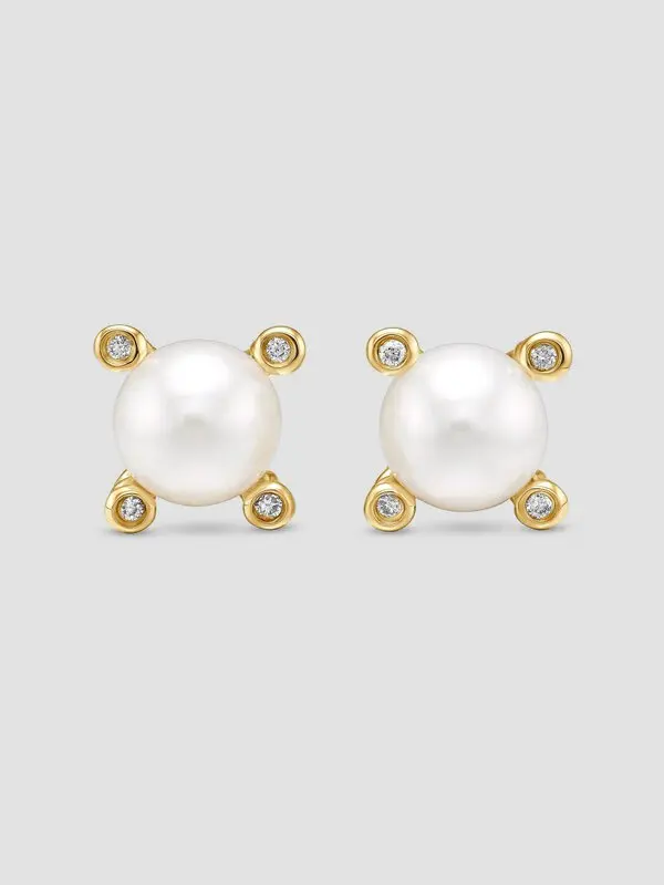 David Yurman Stud Earrings In 18k With Pearls And Diamonds, 7.4mm - Pearl