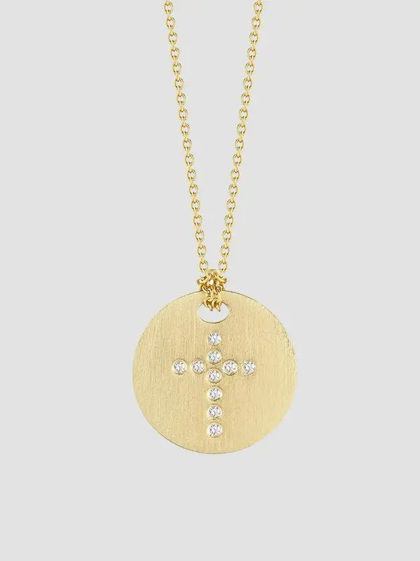 Roberto Coin Tiny Treasures 18k Yellow & Diamond Cross Disc Pendant Necklace