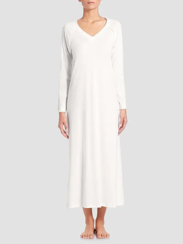 Hanro Pure Essence Long-sleeve Gown - Off White