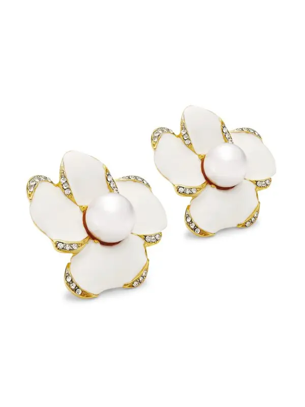 KENNETH JAY LANE 22k -plated, Faux Pearl & Crystal Flower Clip-on Earrings - White