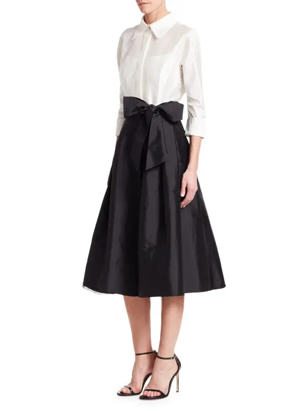 Rickie Freeman For Teri Jon Two-tone Collared Taffeta Gown