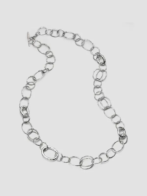 Ippolita Classico Long Sterling Hammered Bastille Link Chain Necklace