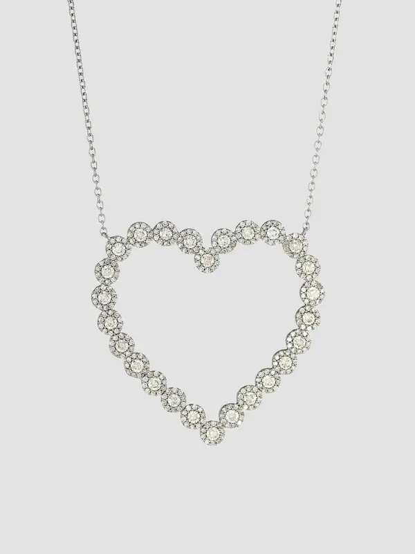 Nina Gilin Rhodium-plated Silver & Diamond Cluster Open Heart Pendant Necklace - Black